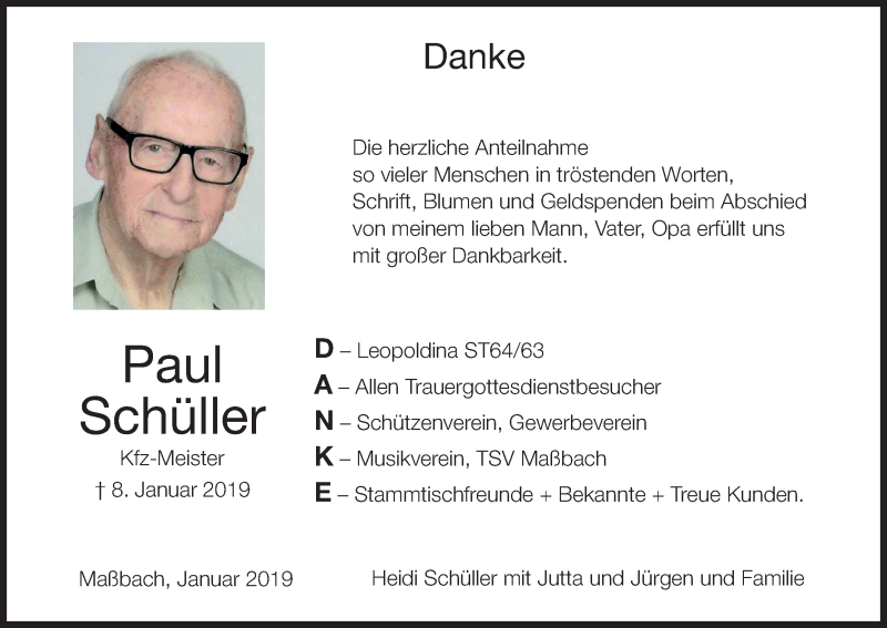 Paul Schüller | Traueranzeige | trauer.inFranken.de