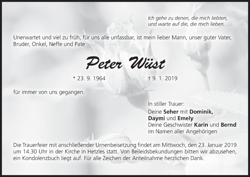 Peter Wüst | Traueranzeige | trauer.inFranken.de