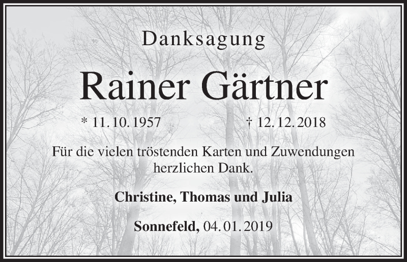 Rainer Gärtner | Traueranzeige | trauer.inFranken.de