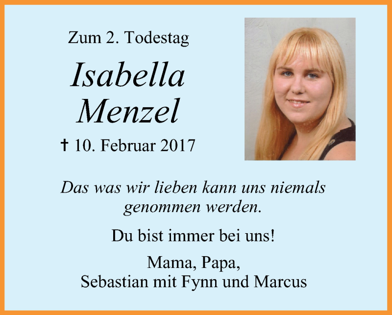 Isabella Menzel | Traueranzeige | trauer.inFranken.de