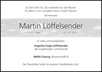Martin Löffelsender | Traueranzeige | trauer.inFranken.de
