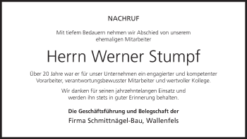 Werner Stumpf | Traueranzeige | trauer.inFranken.de