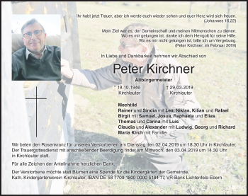 Peter Kirchner | Traueranzeige | trauer.inFranken.de