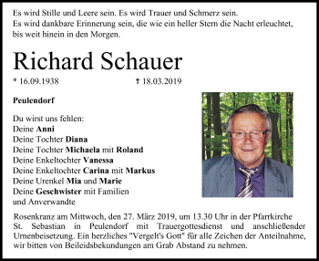 Richard Schauer | Traueranzeige | trauer.inFranken.de
