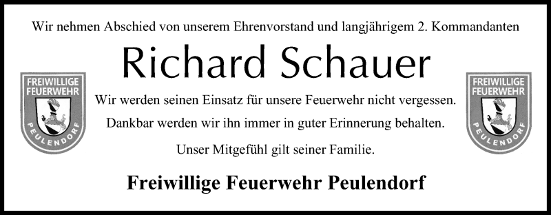 Richard Schauer | Traueranzeige | trauer.inFranken.de