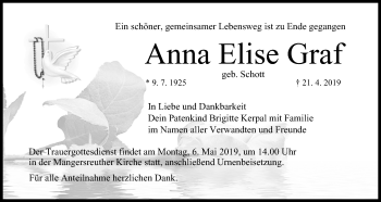 Anna Elise Graf | Traueranzeige | trauer.inFranken.de
