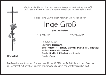 Inge Groß | Traueranzeige | trauer.inFranken.de