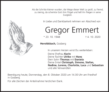 Gregor Emmert | Traueranzeige | trauer.inFranken.de