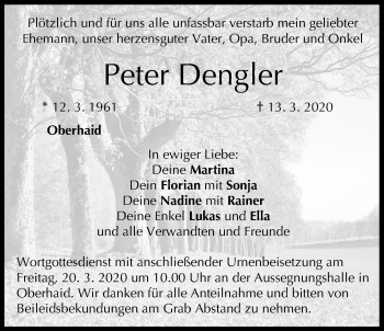 Peter Dengler | Traueranzeige | trauer.inFranken.de