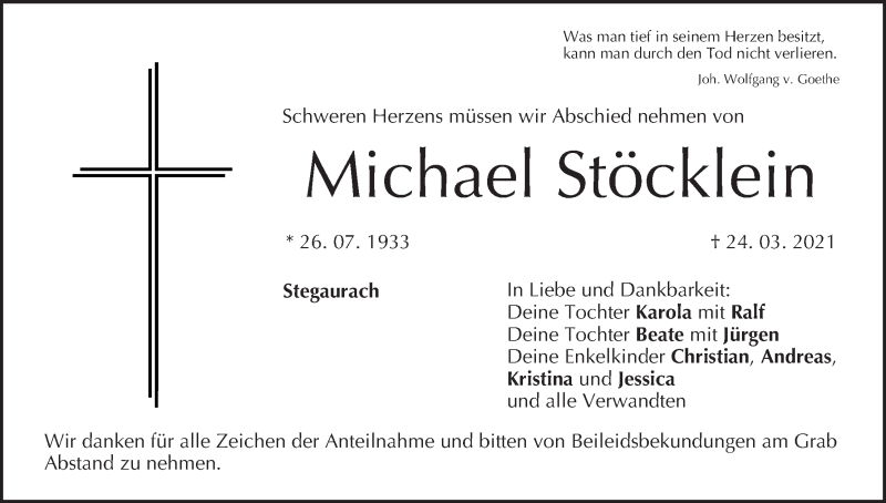 Michael Stöcklein | Traueranzeige | trauer.inFranken.de