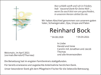 Reinhard Bock | Traueranzeige | trauer.inFranken.de