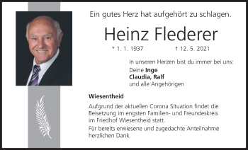 Heinz Flederer | Traueranzeige | trauer.inFranken.de