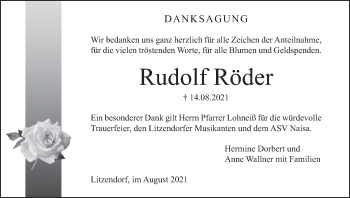 Rudolf Röder | Traueranzeige | trauer.inFranken.de