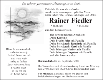 Rainer Fiedler | Traueranzeige | trauer.inFranken.de