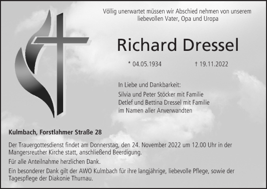 Richard Dressel | Traueranzeige | trauer.inFranken.de