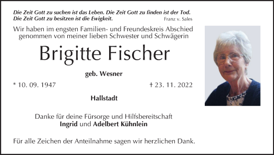Brigitte Fischer | Traueranzeige | trauer.inFranken.de