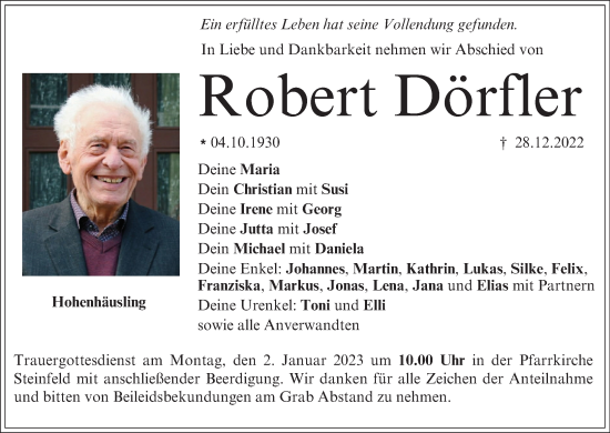 Robert Dörfler | Traueranzeige | trauer.inFranken.de