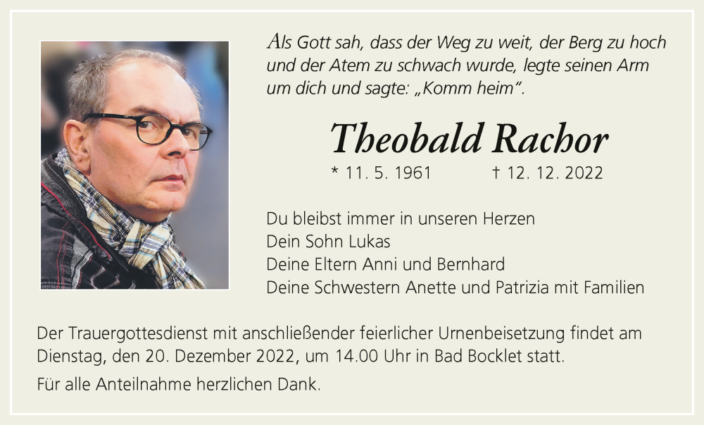 Theobald Rachor | Traueranzeige | trauer.inFranken.de
