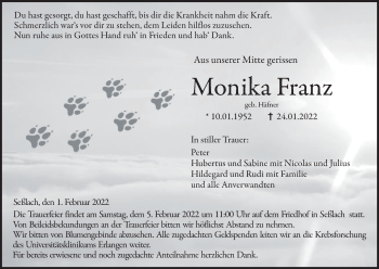 Monika Franz | Traueranzeige | trauer.inFranken.de