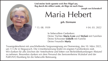 Maria Hebert | Traueranzeige | trauer.inFranken.de