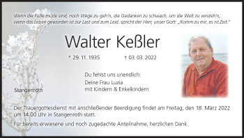 Walter Keßler | Traueranzeige | trauer.inFranken.de