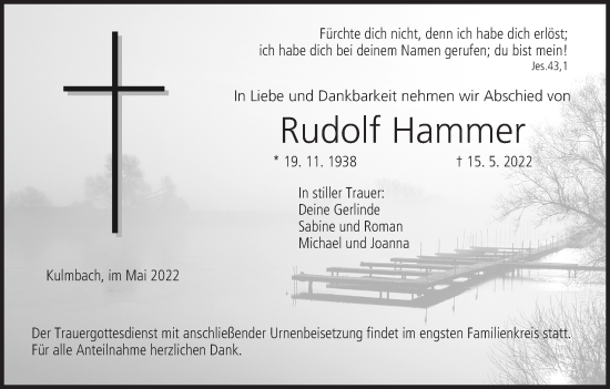 Rudolf Hammer | Traueranzeige | trauer.inFranken.de