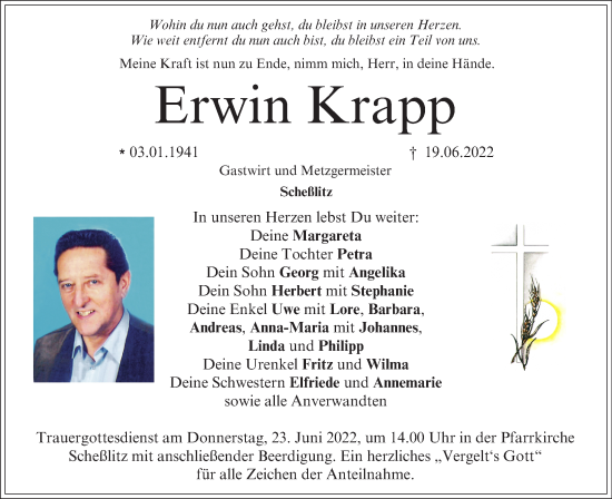Erwin Krapp | Traueranzeige | trauer.inFranken.de Erwin Krapp | Traueranzeige | trauer.inFranken.de