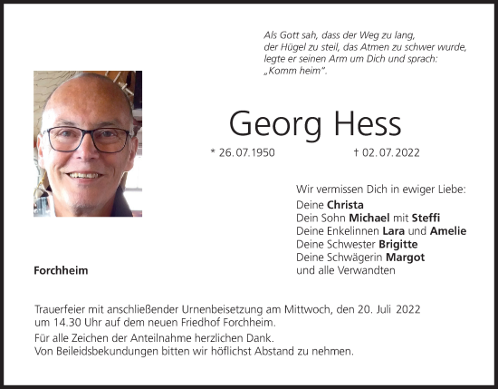 Georg Hess | Traueranzeige | trauer.inFranken.de