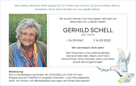 Gerhild Schell | Traueranzeige | trauer.inFranken.de