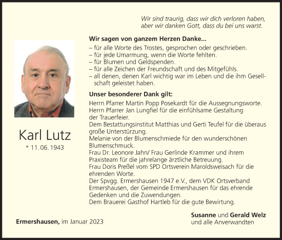 Karl Lutz | Traueranzeige | trauer.inFranken.de