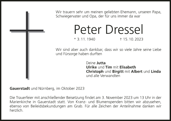 Peter Dressel | Traueranzeige | trauer.inFranken.de