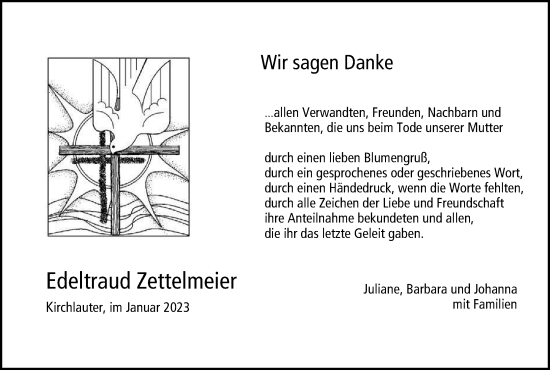 Edeltraud Zettelmeier | Traueranzeige | trauer.inFranken.de