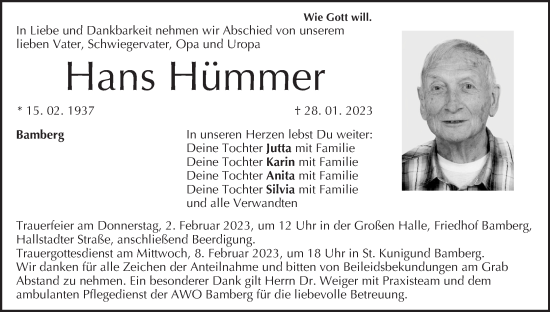 Hans Hümmer | Traueranzeige | trauer.inFranken.de