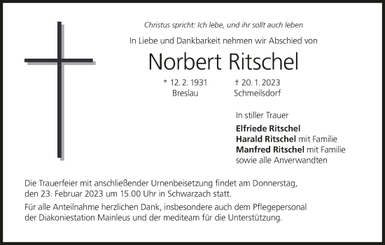 Norbert Ritschel | Traueranzeige | trauer.inFranken.de