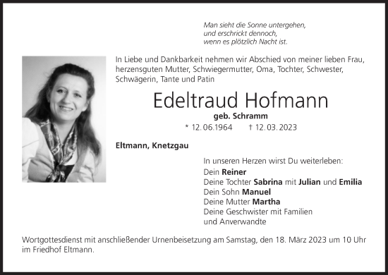Edeltraud Hofmann | Traueranzeige | trauer.inFranken.de