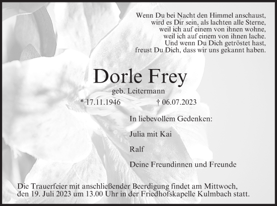 Dorle Frey | Traueranzeige | trauer.inFranken.de