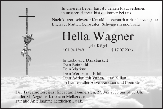 Hella Wagner | Traueranzeige | trauer.inFranken.de
