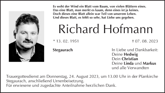 Richard Hofmann | Traueranzeige | trauer.inFranken.de
