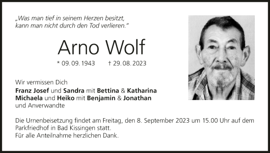 Arno Wolf | Traueranzeige | trauer.inFranken.de