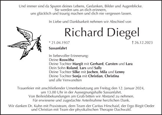 Richard Diegel | Traueranzeige | trauer.inFranken.de