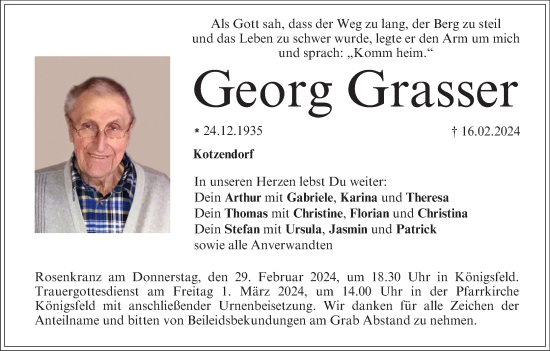 Georg Grasser | Traueranzeige | trauer.inFranken.de