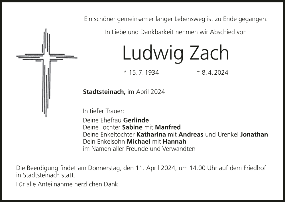Ludwig Zach | Traueranzeige | trauer.inFranken.de