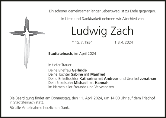 Ludwig Zach | Traueranzeige | trauer.inFranken.de