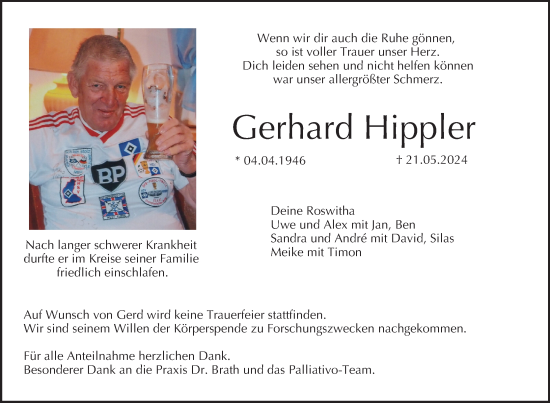 Gerhard Hippler | Traueranzeige | trauer.inFranken.de