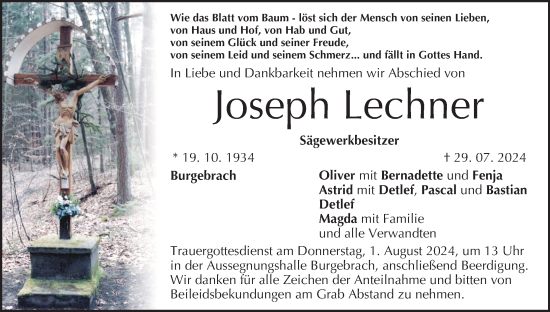Joseph Lechner | Traueranzeige | trauer.inFranken.de