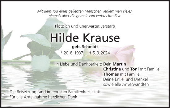 Hilde Krause | Traueranzeige | trauer.inFranken.de