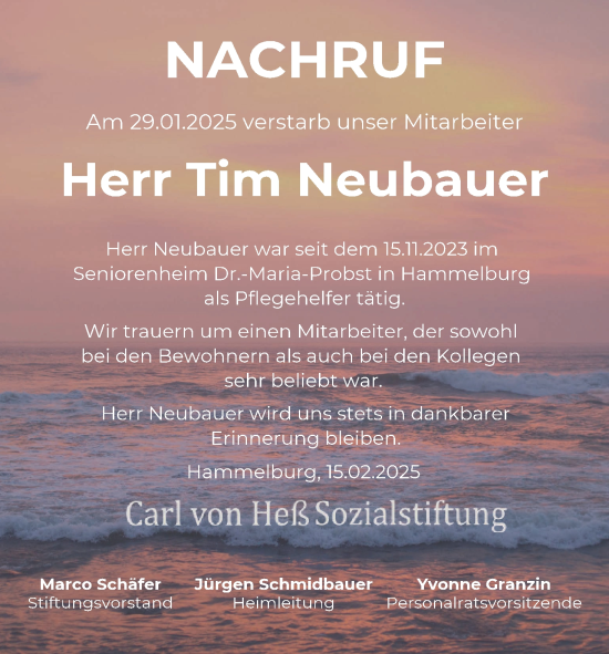 Tim Neubauer | Traueranzeige | trauer.inFranken.de