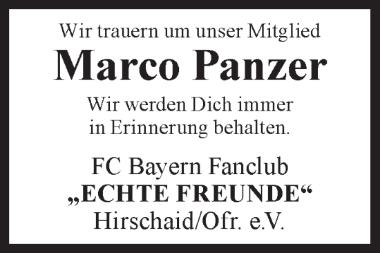 Marco Panzer | Traueranzeige | trauer.inFranken.de