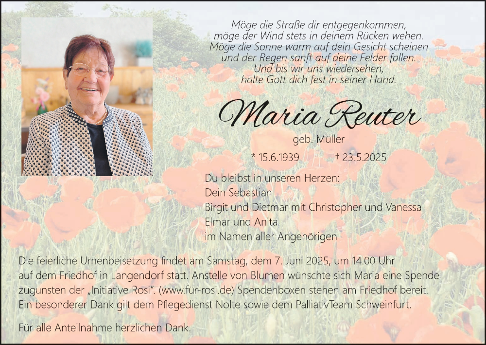 Maria Reuter | Traueranzeige | trauer.inFranken.de