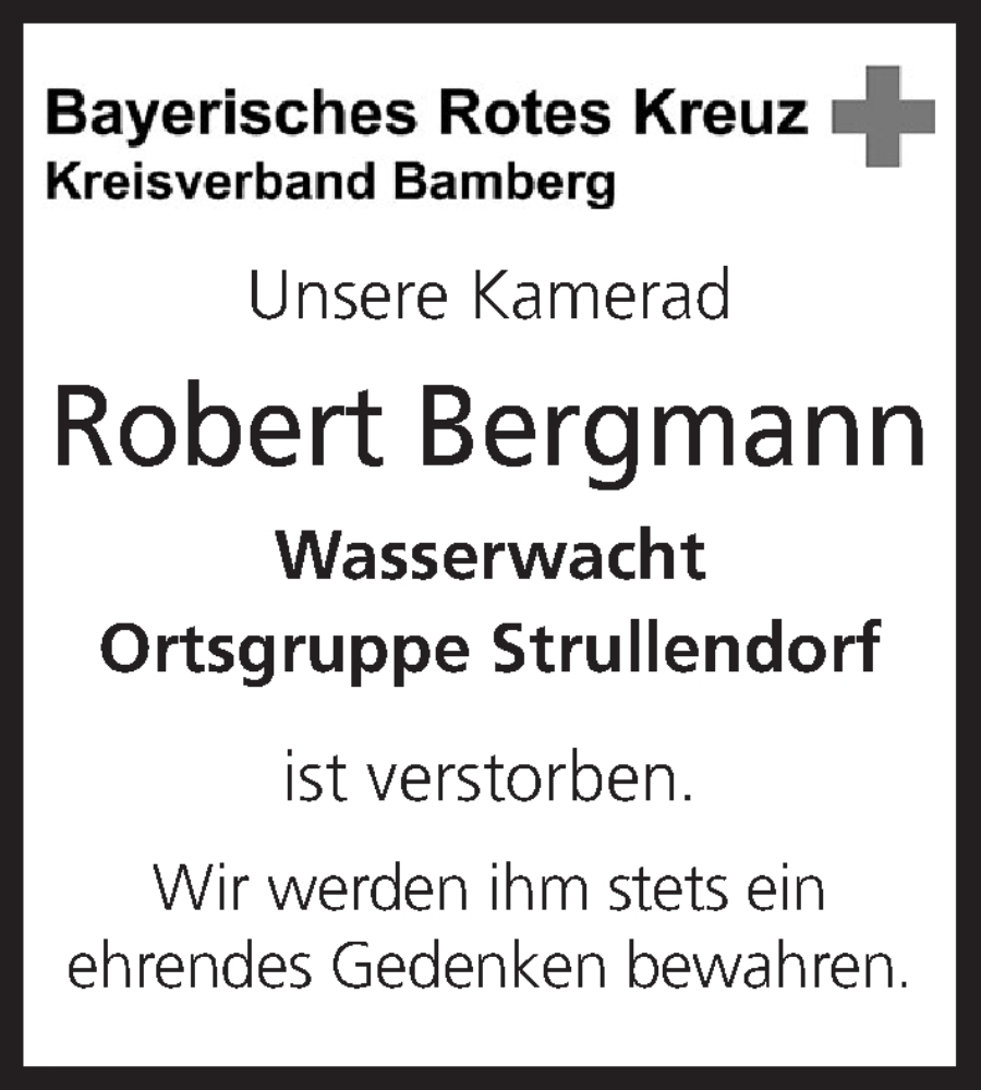 Robert Bergmann | Traueranzeige | trauer.inFranken.de